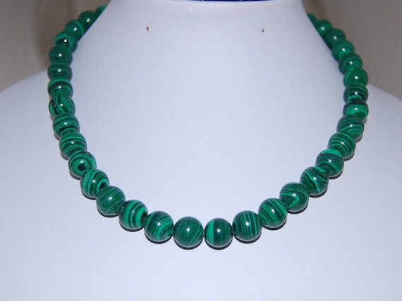Malachite Necklace Malachite Man Made Necklace 8mm Beads Gift Green Necklace Folk Gift for Her Woman Classic Necklace