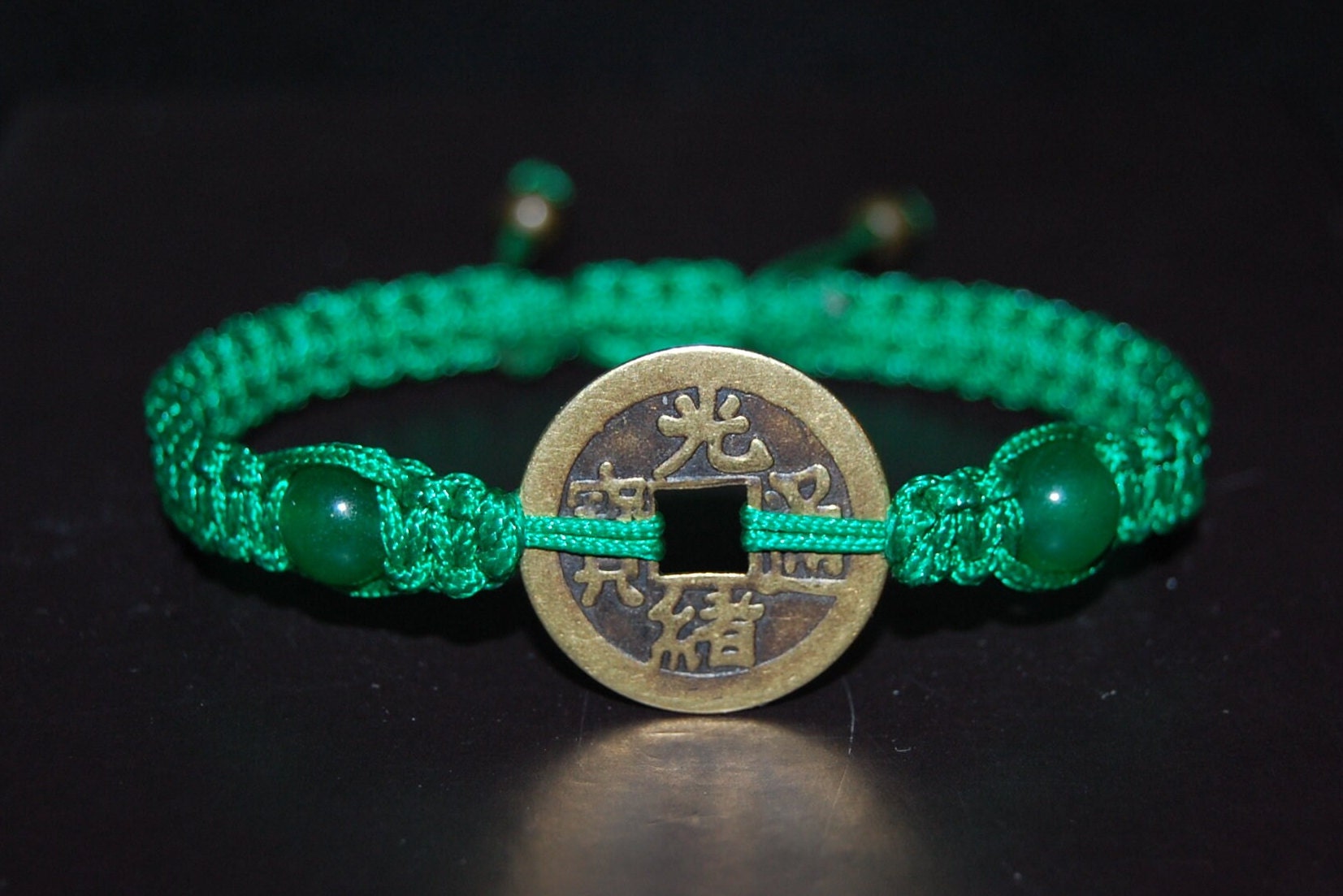 Chinese Lucky Coin Bracelet Jade Beads Good Luck String Bracelet Adjustable Drawstring Men Women Yoga Bracelet Mala Protection Meditation
