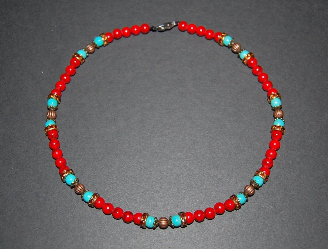 Red Howlite Necklace,small 6mm Beads Red Howlite Necklace,thin Beaded ...