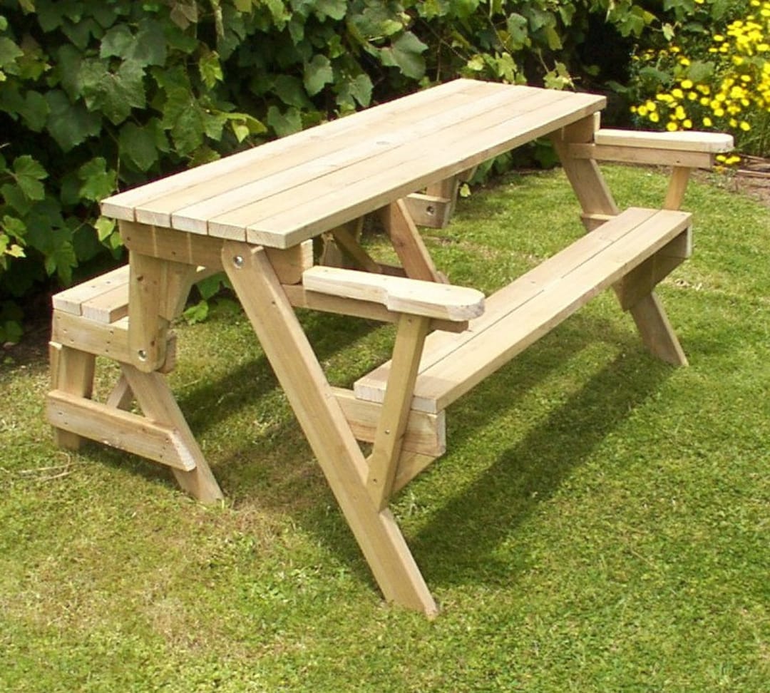 1 Piece Folding Picnic Table - Woodworking Plans - Etsy