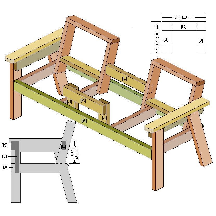 Plans for a Two Seater Bench With Center Table - Etsy