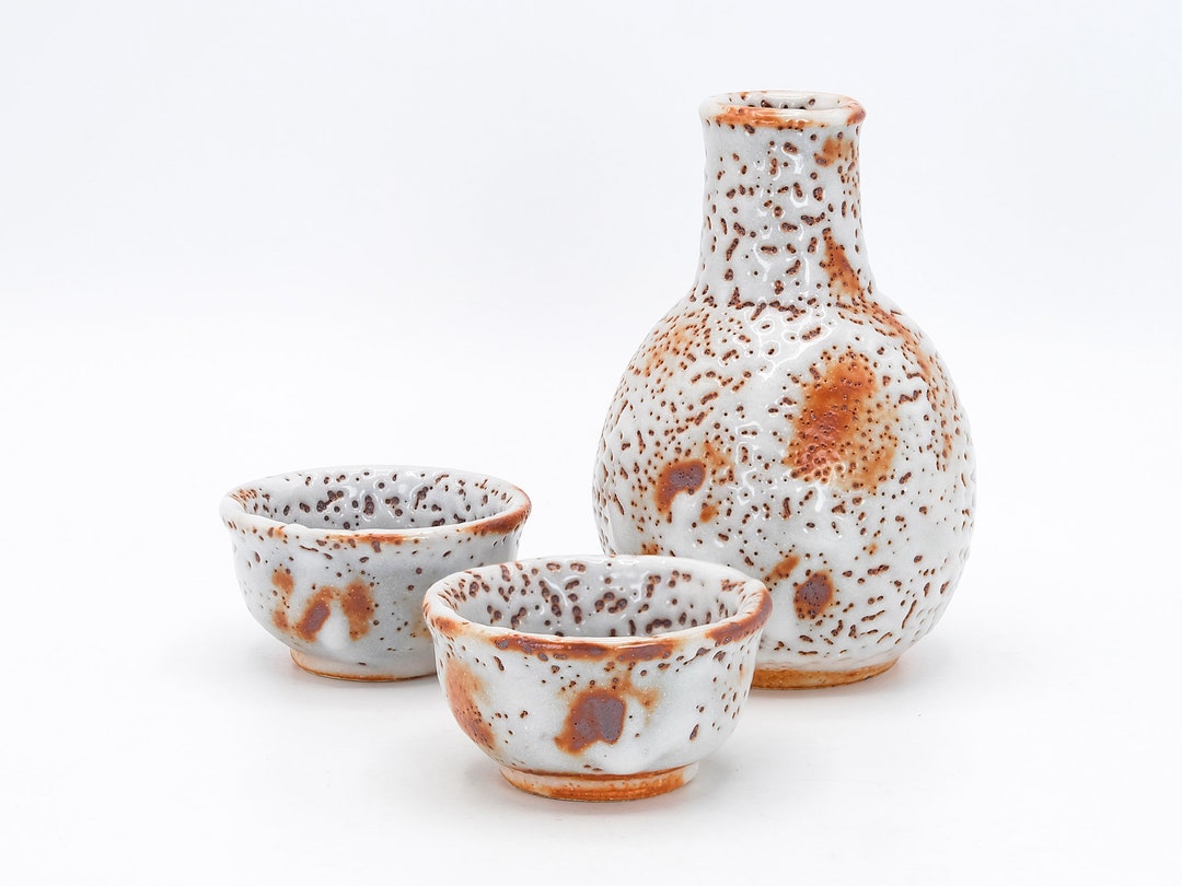 Japanese Pottery Sake Set by Ando Hidetake Shino Ware Shuki Tokkuri ...