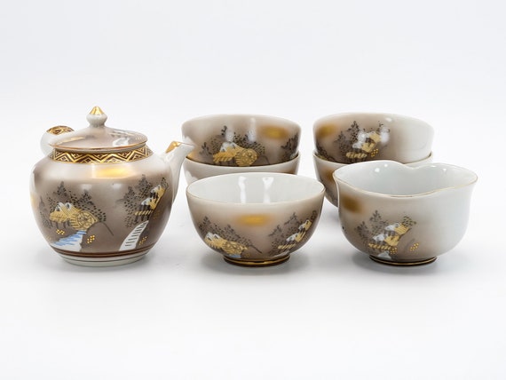 Japanese Tea Set 200ml Sansui Landscape Motif Kutani Ware - Etsy