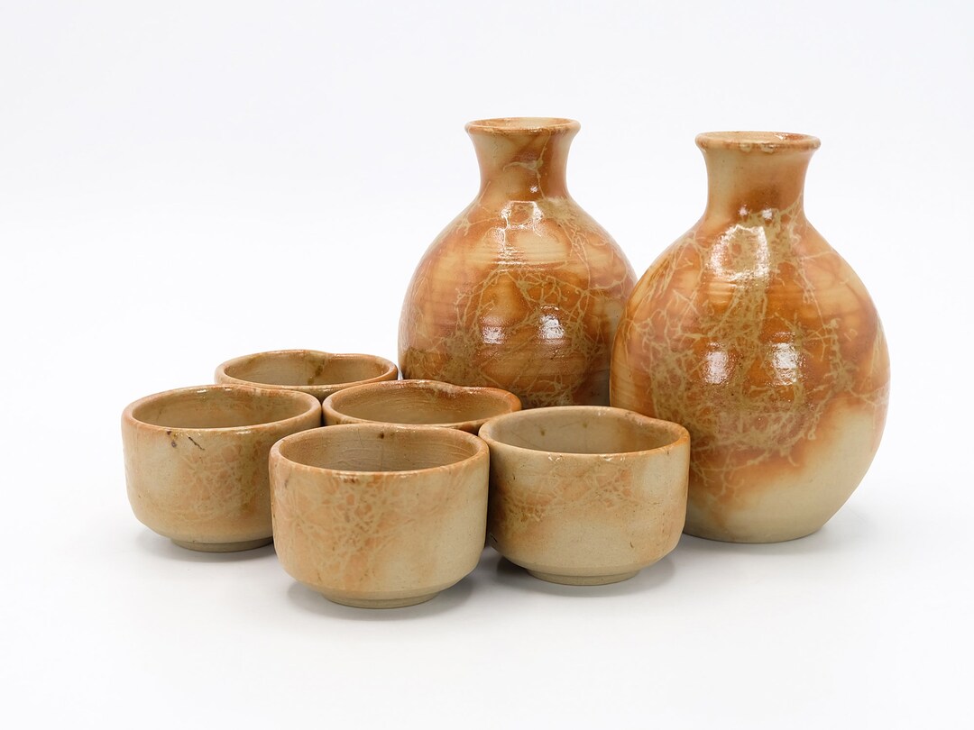 Japanese Pottery Sake Set Seaweed Mogake by Kohdo Morita Tokoname Ware ...