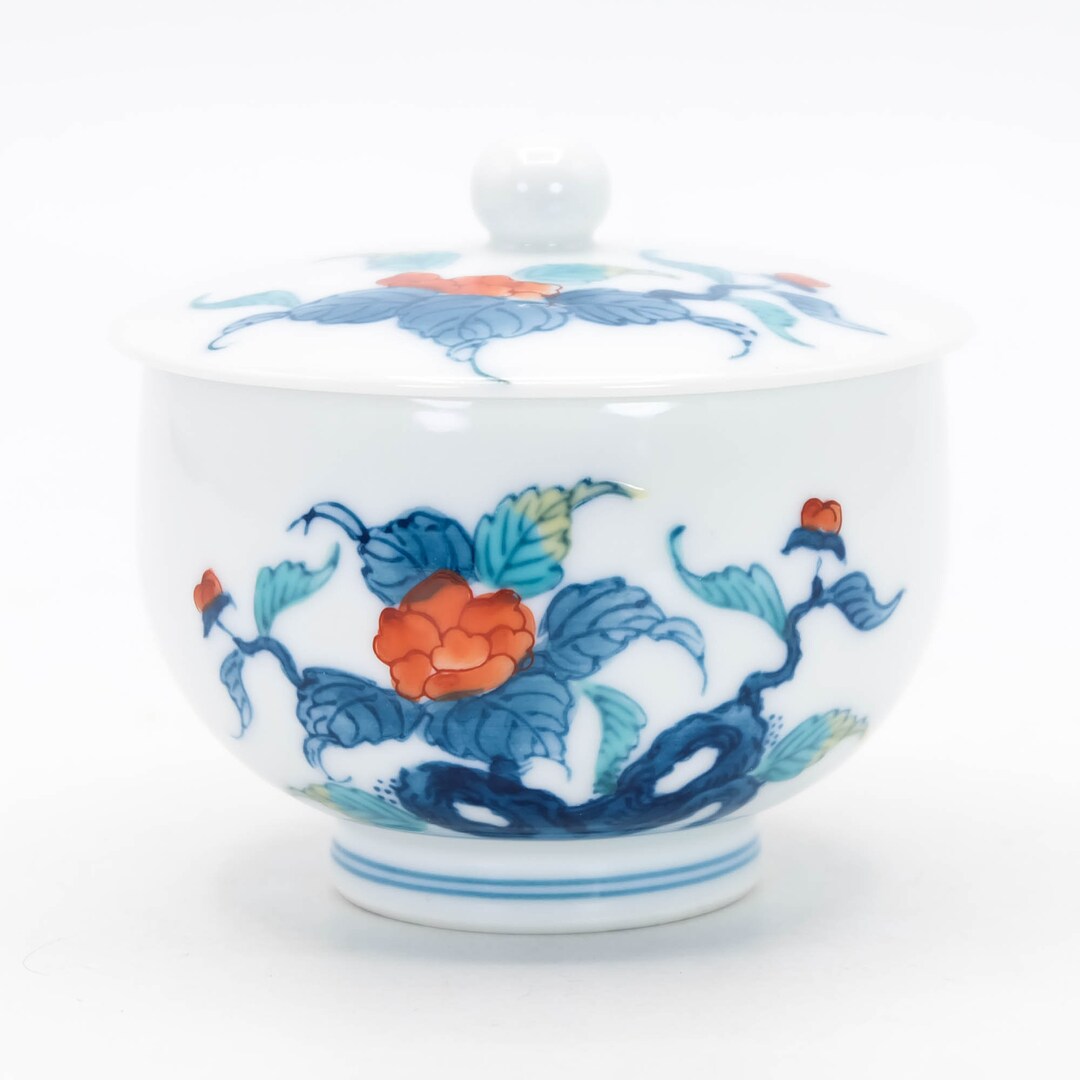 Japanese Tea Cup With Lid 150ml Iwa Botan Rock Peony Design by Hataman ...