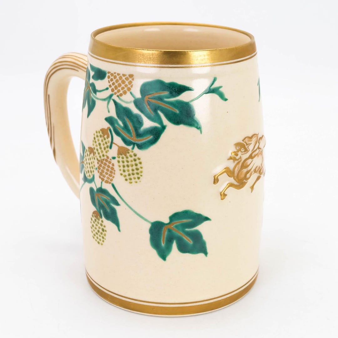 Japanese Pottery Beer Mug Kirin Grape Design Kyo Ware Bia-magu ...