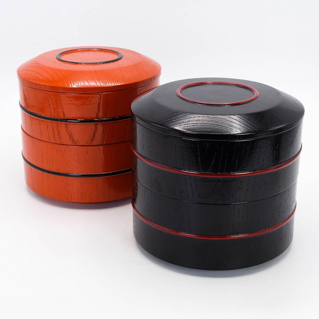 Jubako Lacquered Wooden 2 Tier Black Red Urushi Bento Lunch Box Picnic ...