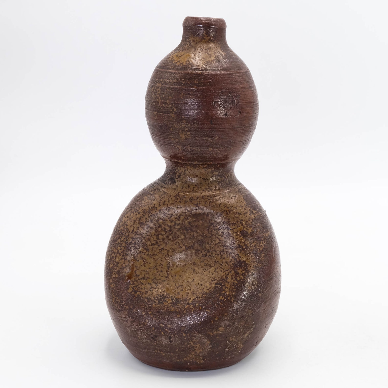Japanese Wood Fired Pottery Flower Vase Gourd Shape Bizen Ware Goma ...