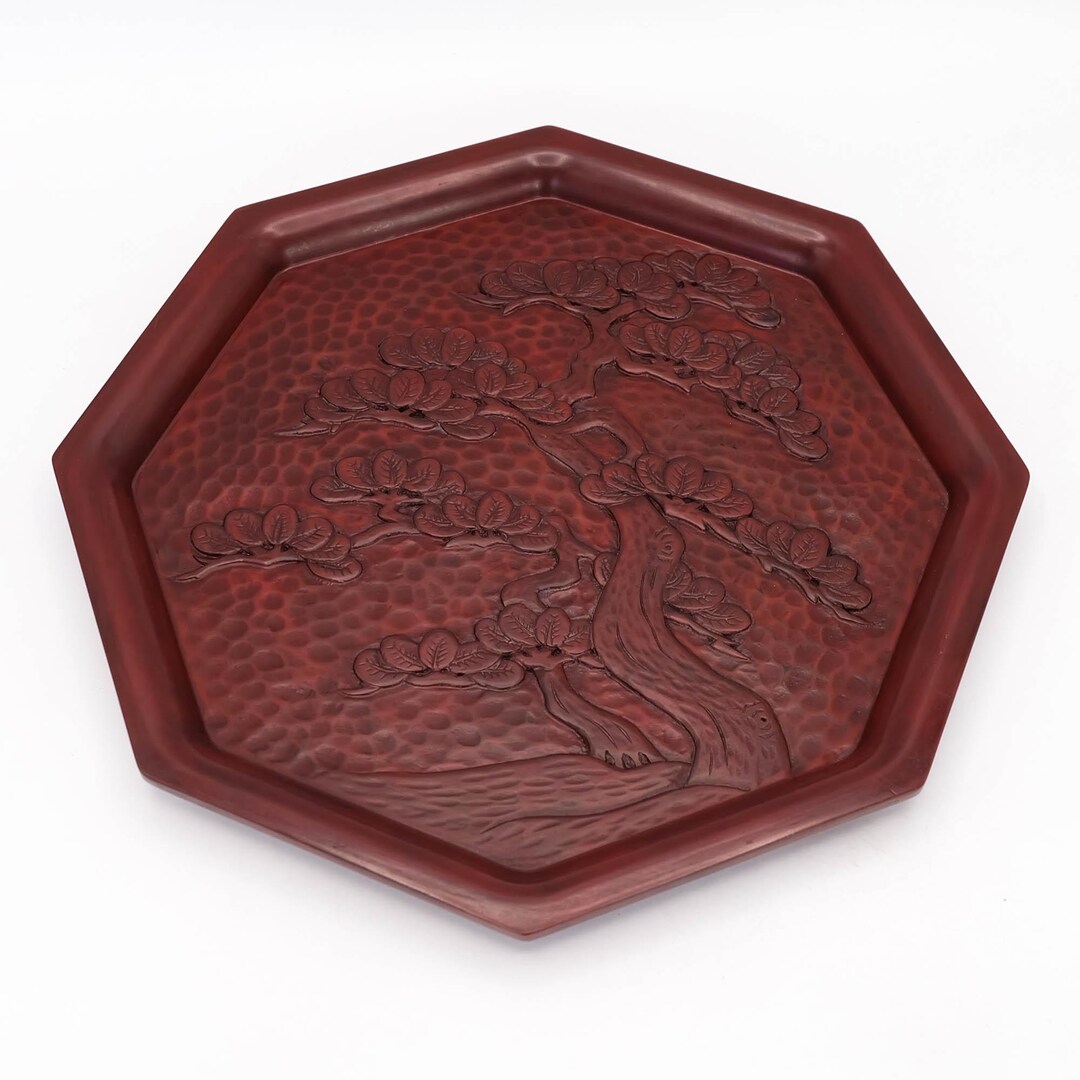 Japanese Lacquered Wooden Tray Pine Tree Design Kamakura-bori ...