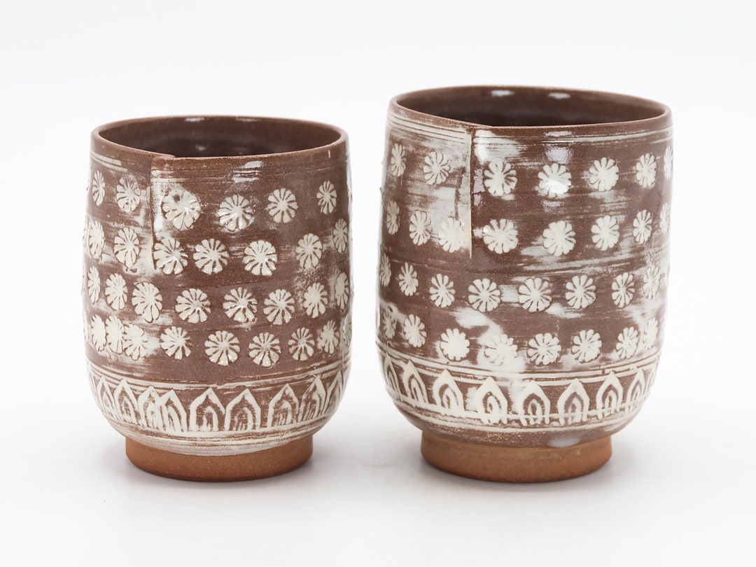 Japanese Tea Cup Mishima White Slip Inlaid Kyo Ware Teacup Meoto Yunomi ...