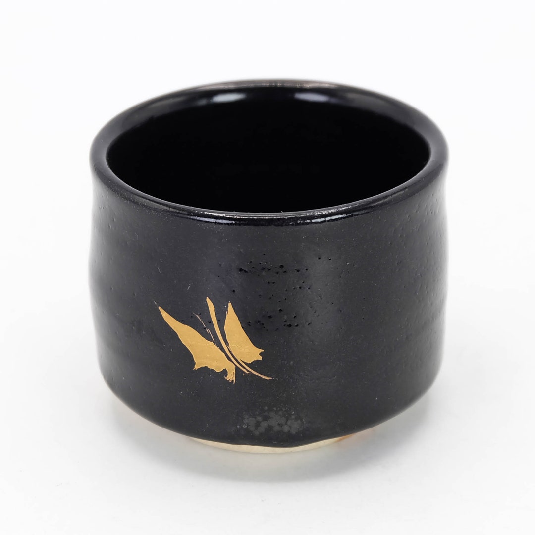 Seto-guro Sake Cup: Black Glaze Gold Butterfly, Kato Sho Seto Ware - Etsy