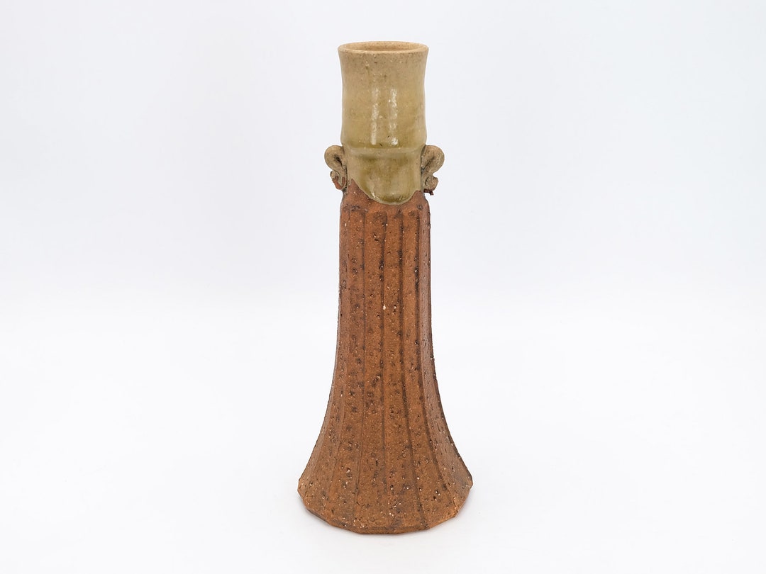 Japanese Pottery Flower Vase Ash Dipped Glaze Iga Ware Kabin Hanaire ...