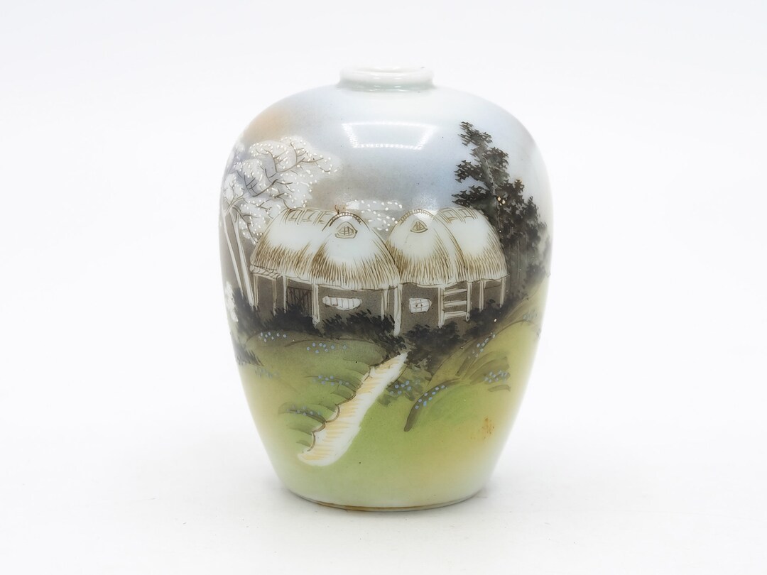Japanese Porcelain Flower Vase Sansui Landscape Kutani Ware, Nippon2you ...