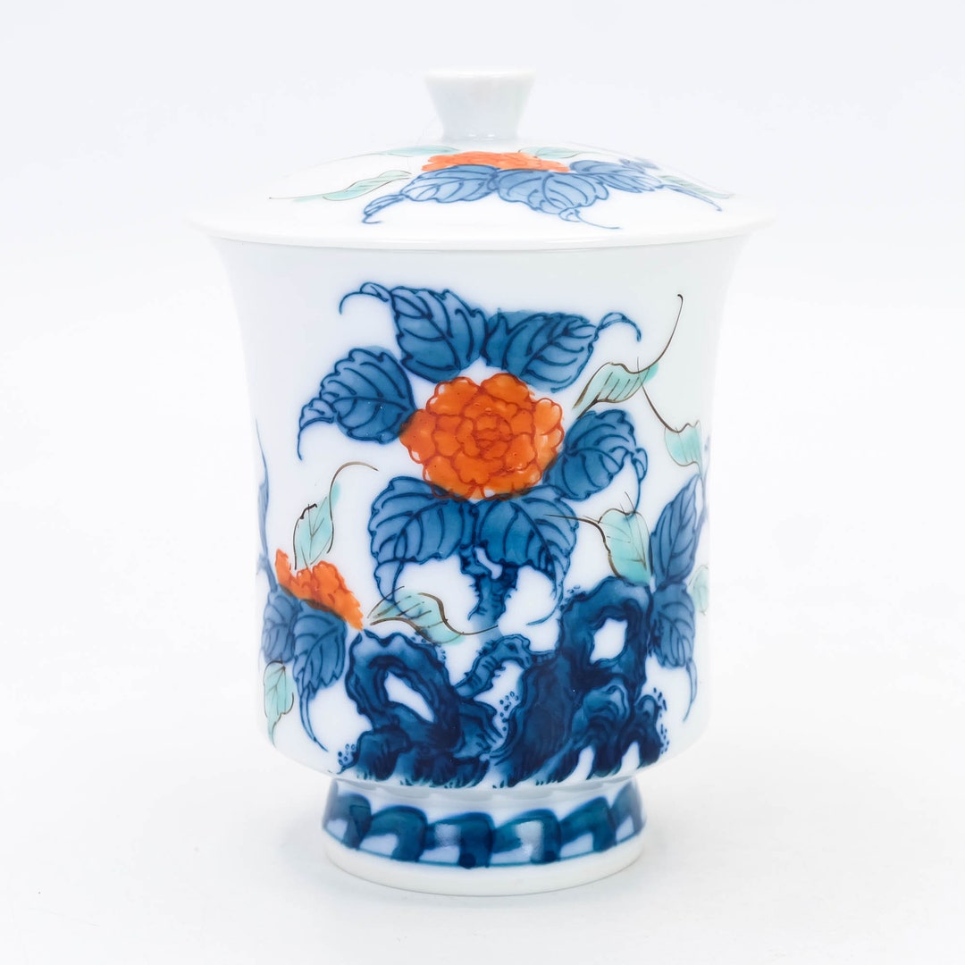 Japanese Tea Cup With Lid Iwa Botan Rock Peony Design by Hataman Touen ...