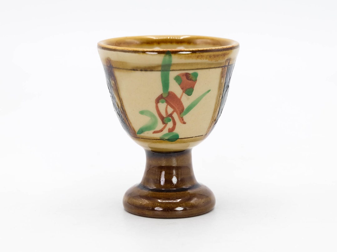 Japanese Sake Cup Flower Design Nio Kiln Tsuboya Ware Guinomi Ryukyuan ...