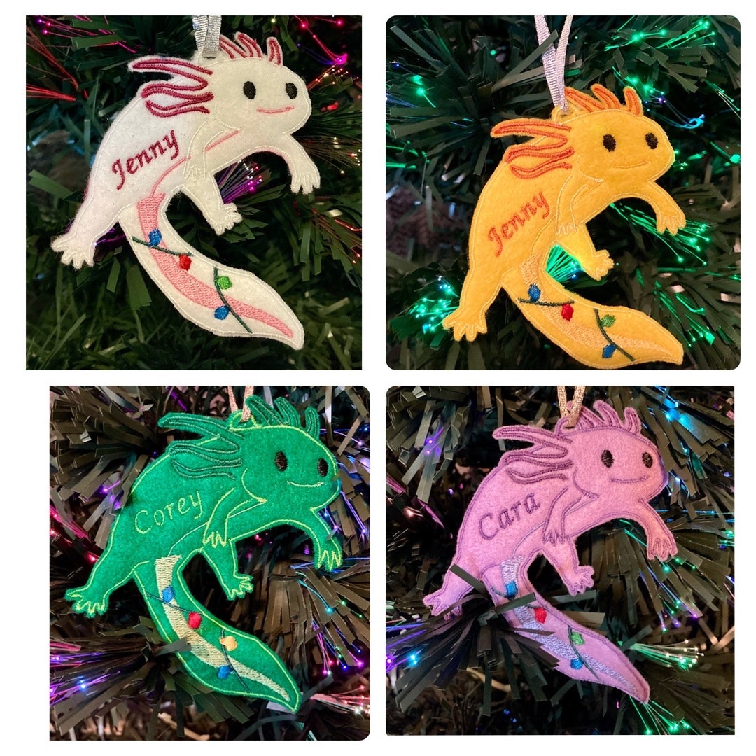 Embroidered & Personalized Axolotl Ornaments/ Gift Tags - Etsy