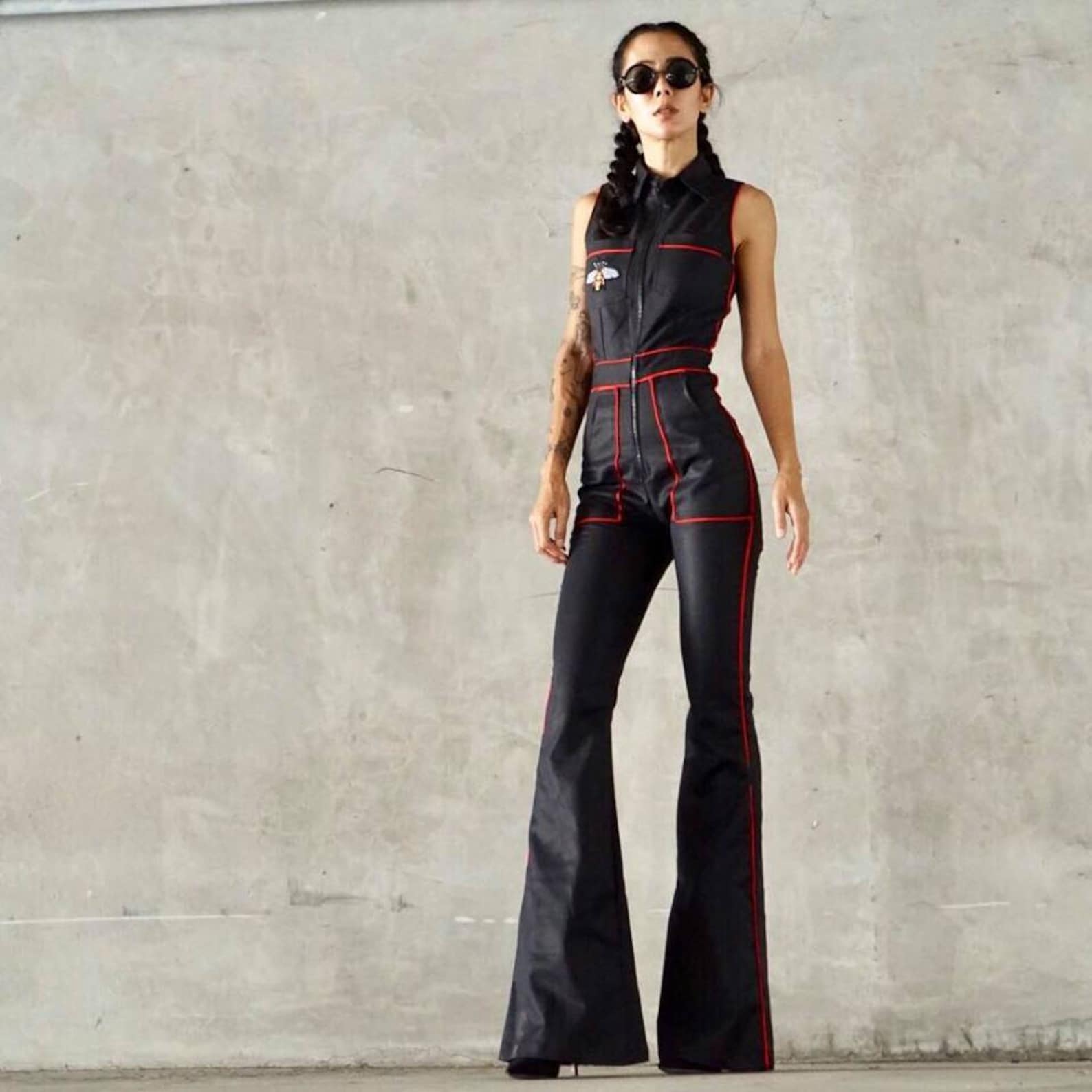 Black Denim Jumpsuit Overalls/bodysuit High Waist Bell Bottom - Etsy