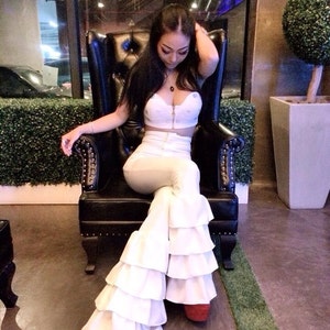 Women's High Waist Super Ruffle 4 Tiered Flare Pants/layered Ruffle ...