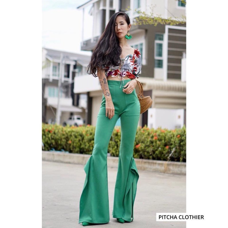 High Waisted Flare Pants - 70s Style Draped Frill Bell Bottoms - Etsy
