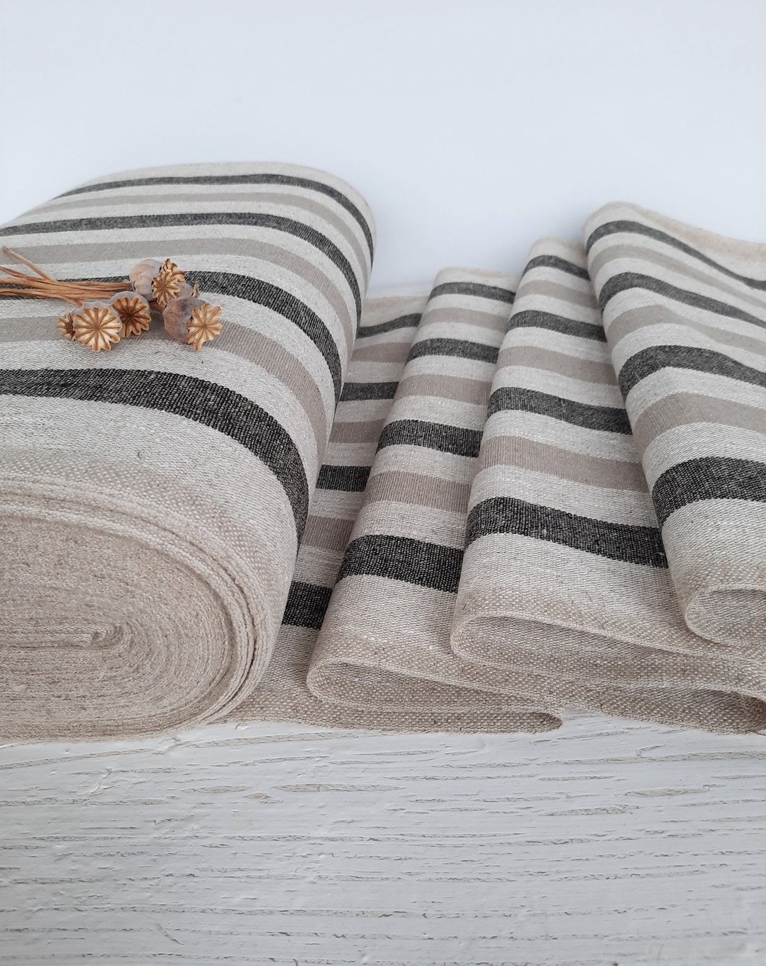 Pure Linen Thick Striped Rough Fabric Natural Linen Grain Sack - Etsy