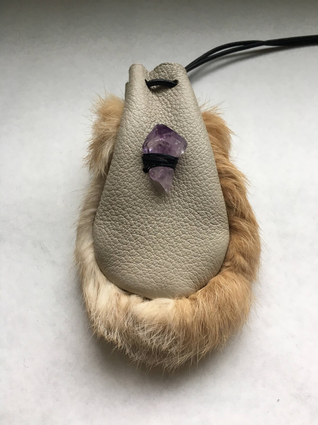 SIGIL Medicine Bag With Amethyst Crystal and Butterscotch Rabbit Fur - Etsy
