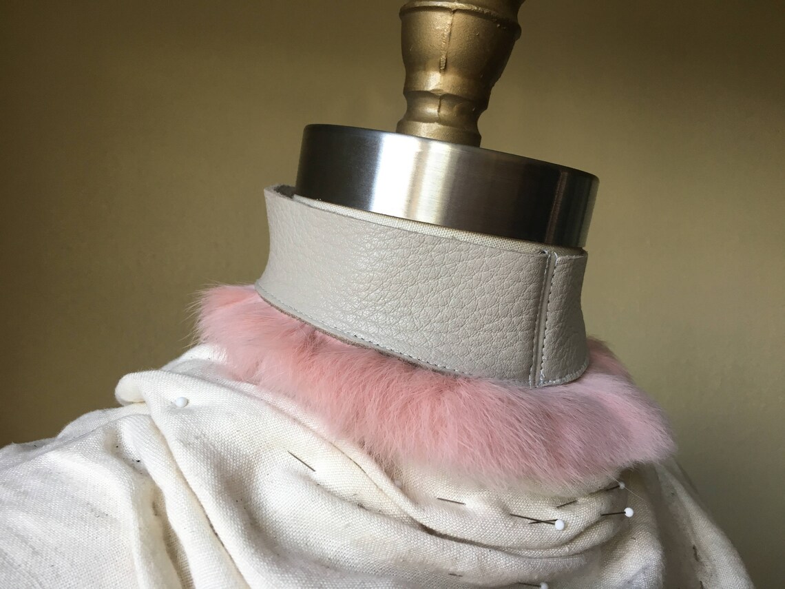 Pink Slender Choker NZ Deer Hide and Rabbit Fur Trim - Etsy