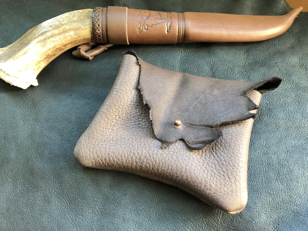 Brown Deerhide Pouch: Raw Edge & Button Stud Closure - Etsy