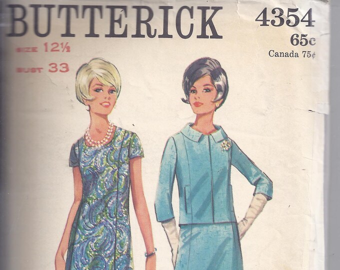 Butterick Pattern #4354 From the 1960's. Misses Dress and Jacket. Bust ...