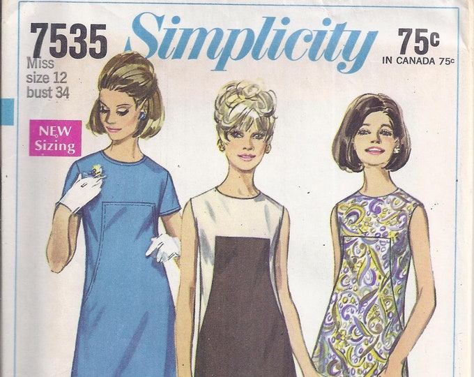 Simplicity Vintage Sewing Pattern 7535 From 1968. Misses A Line Dress ...