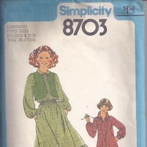 Simplicity 8703 Sewing Pattern From 1978, Young Junior/teens Pullover ...