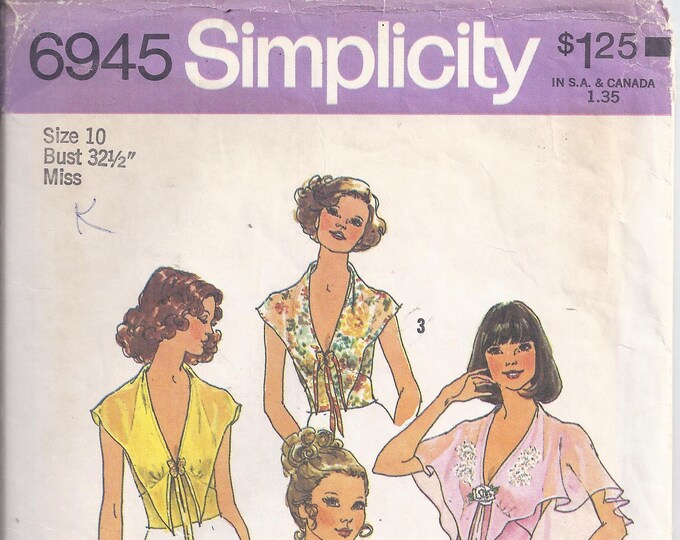 Simplicity 6945 Vintage Sewing Pattern From 1975; Misses Halter Tops ...