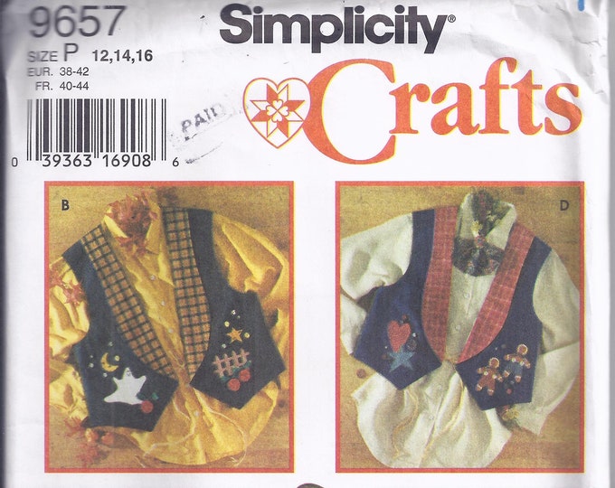 Simplicity 9657 Craft Sewing Pattern From 1995. Misses Vests With ...