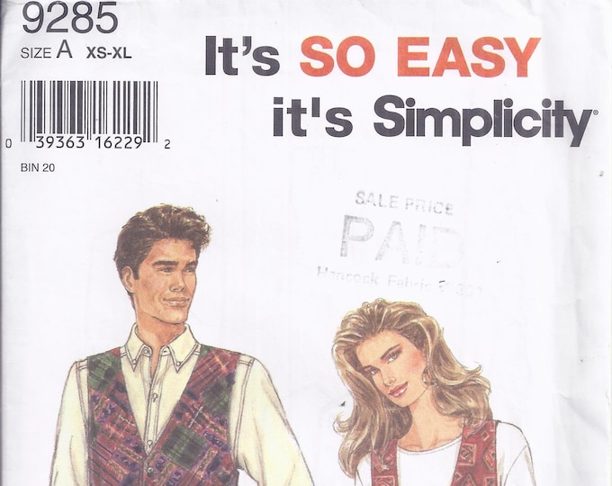Simplicity 9285 Sewing Pattern From 1994. Misses', Men's or Teen Boys ...
