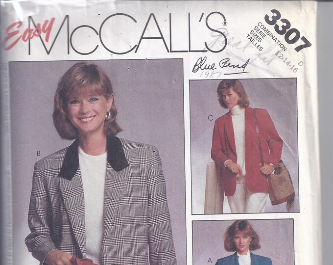 Mccalls 3307 Sewing Pattern From 1987, Misses Lined Jacket. Bust 34-36 ...