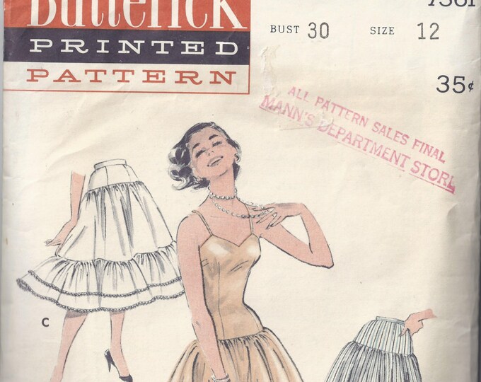 Butterick Sewing Pattern 7361 From the 1950's. Misses Ruffled Slip and ...