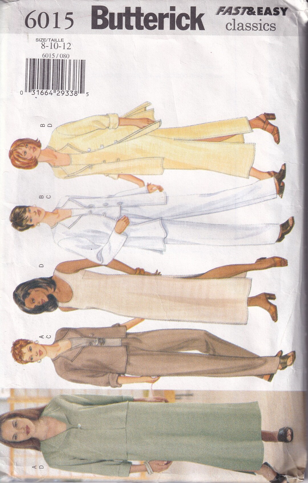 Butterick 6015 Sewing Pattern From 1999. Misses Jacket, Top, Dress and ...