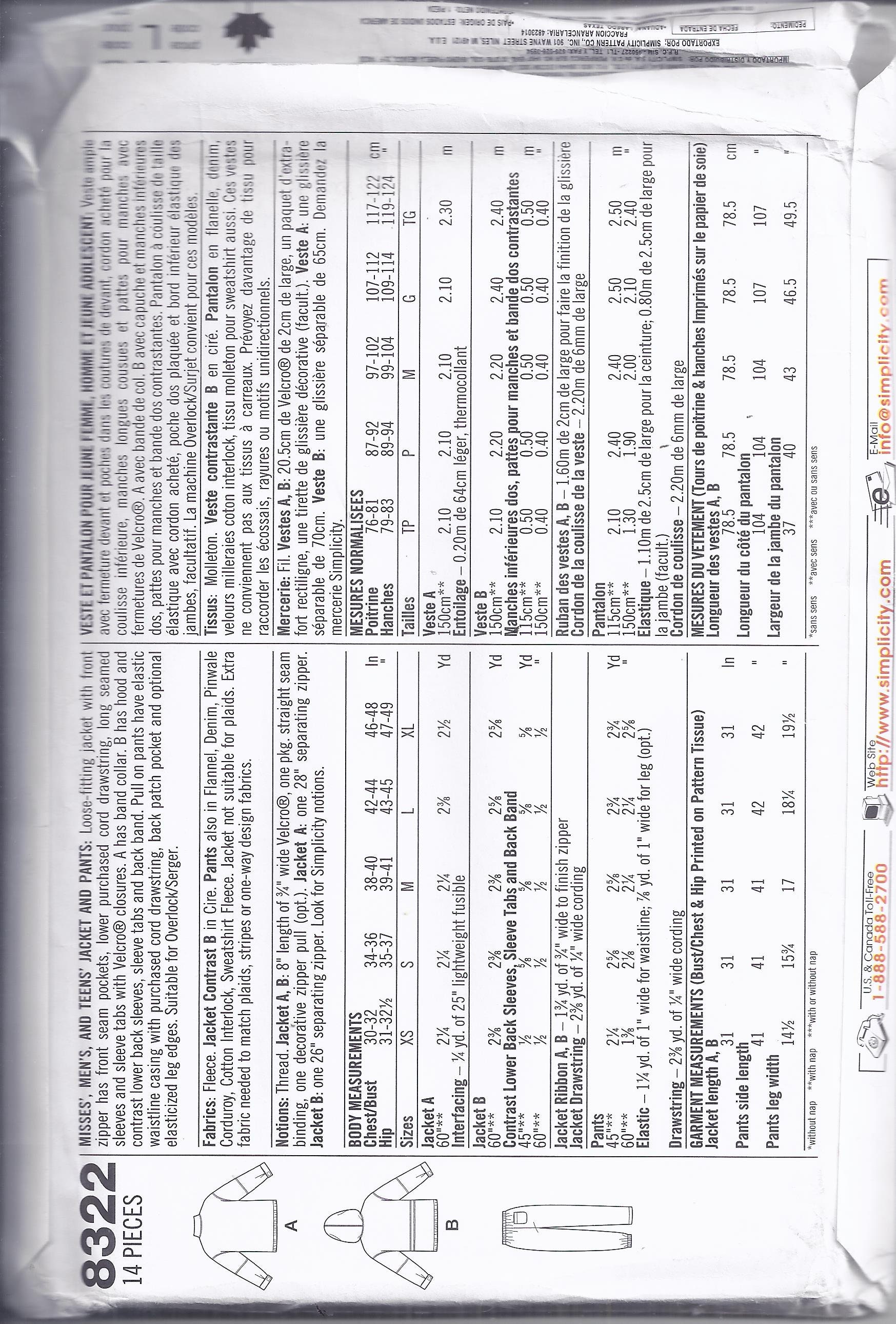 Simplicity 8322 Sewing Pattern From 1998. Misses' - Etsy Canada