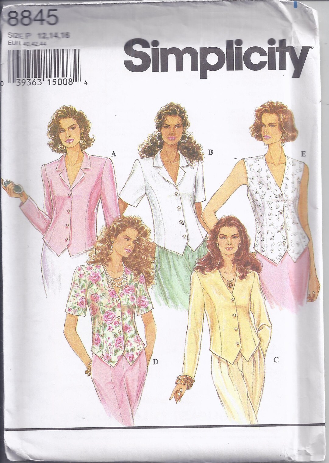 Simplicity Sewing Pattern 8845 From 1994. Misses Tops With Shaped ...