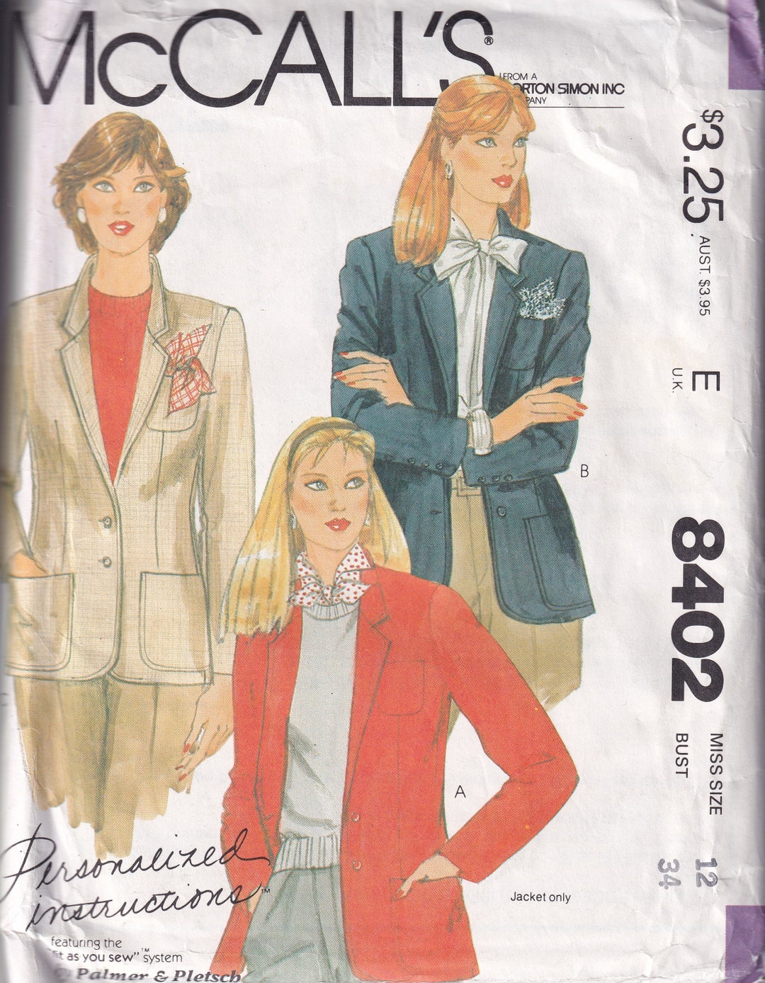 Mccalls Sewing Pattern 8402 From 1983. Misses Lined Jacket. Bust 34 ...
