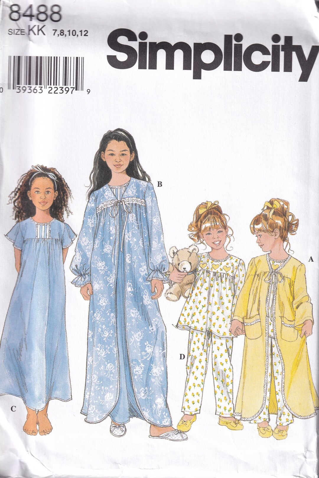 Simplicity 8488 Sewing Pattern From 1998. Girls Sleepwear. Chest 26-30 ...