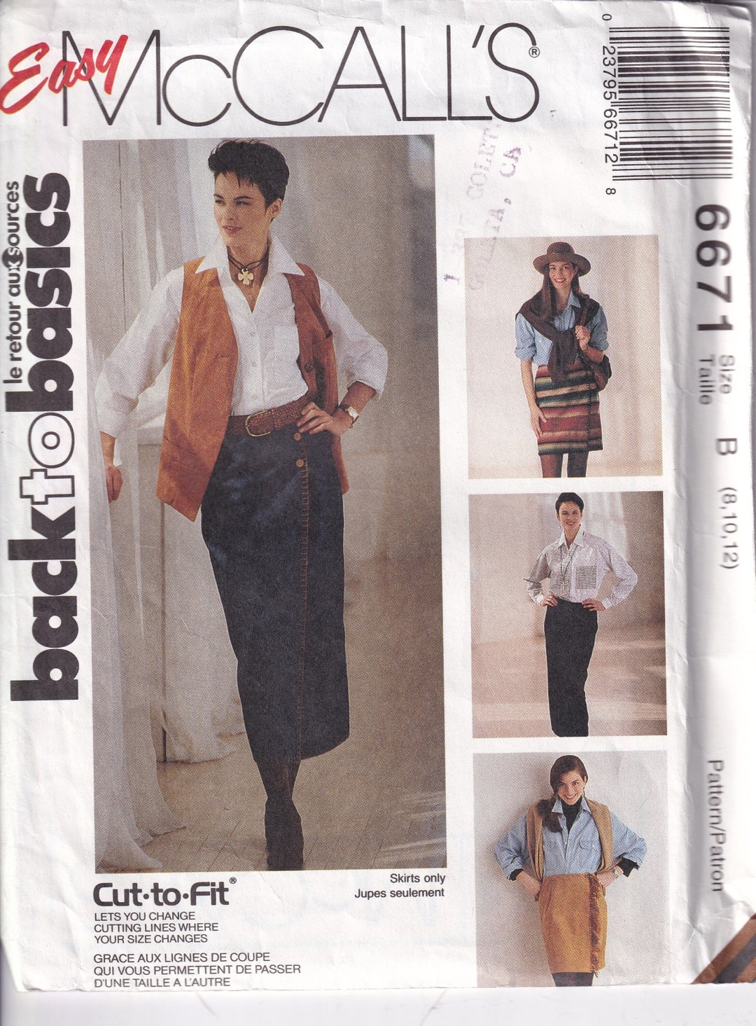 Mccall's 6671 Sewing Pattern From 1993. Misses Wrap Skirts in Two ...