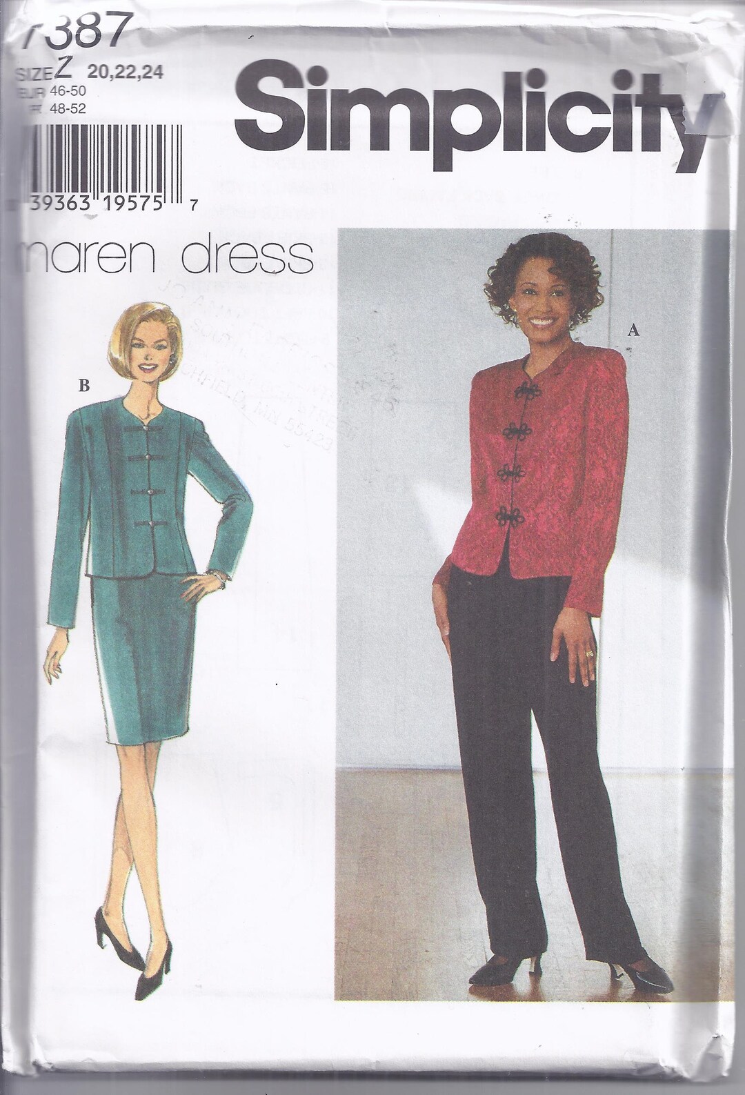 Simplicity 7387 Sewing Pattern From 1996. Misses Jacket, Pants, and ...