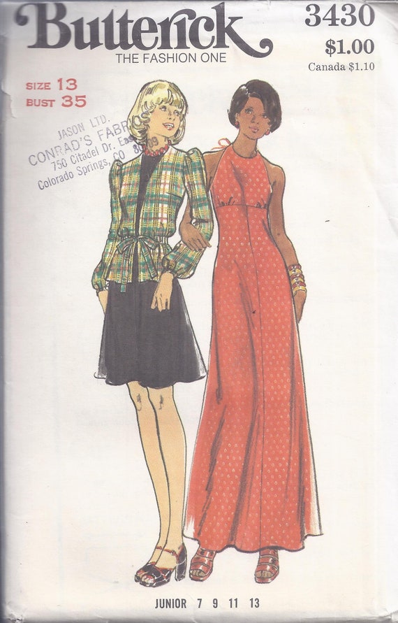Butterick Sewing Pattern 3430 from 1973. Junior Evening | Etsy