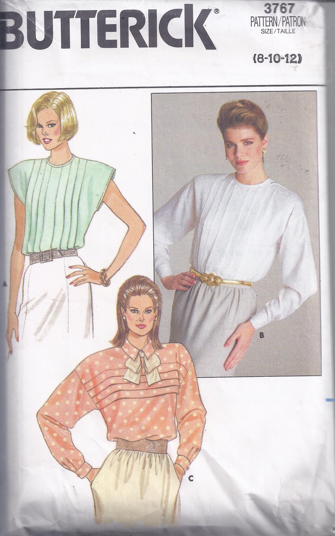 Butterick 3767 Sewing Pattern From 1986: Misses Blouse, Front Tuck ...