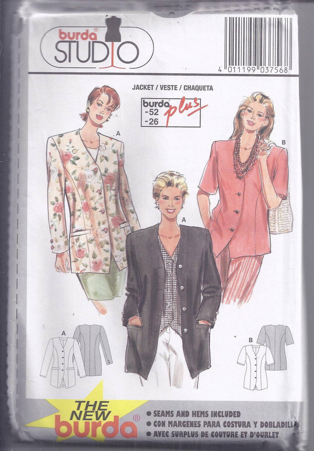 Burda Sewing Pattern 3756. Misses Semi-fitted Jacket. Sizes 8-24. UNCUT ...