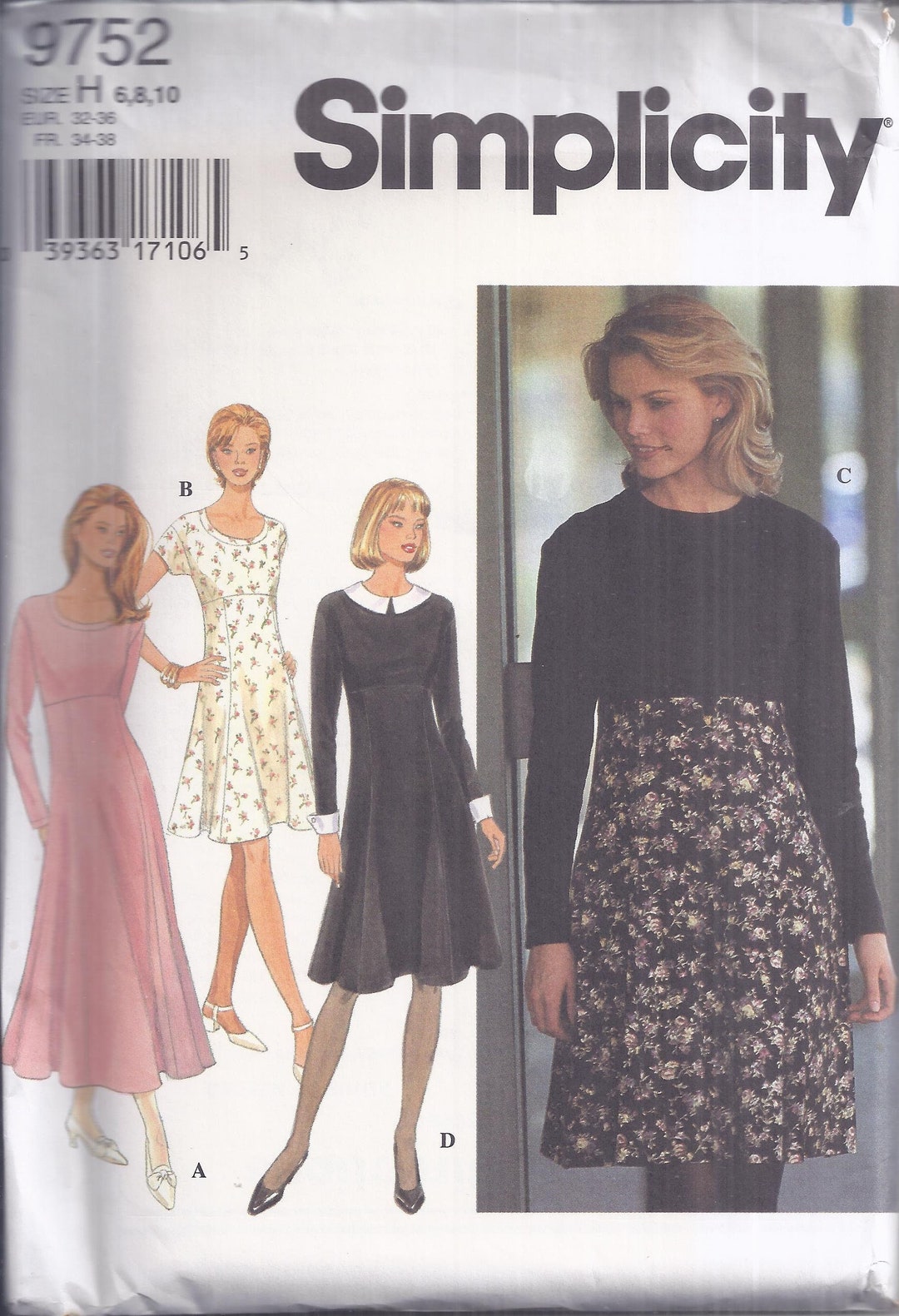 Simplicity 9752 Sewing Pattern From 1995. Misses Dress With Flared ...