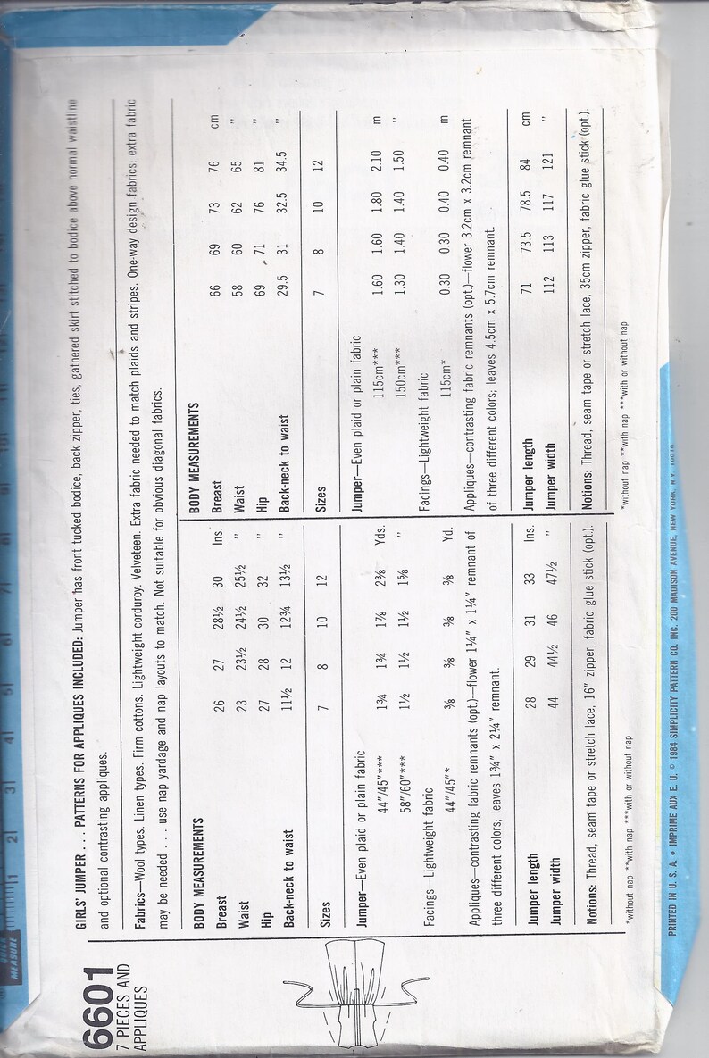 Simplicity Sewing Pattern 6601 From 1984. Girls Jumper With Applique ...
