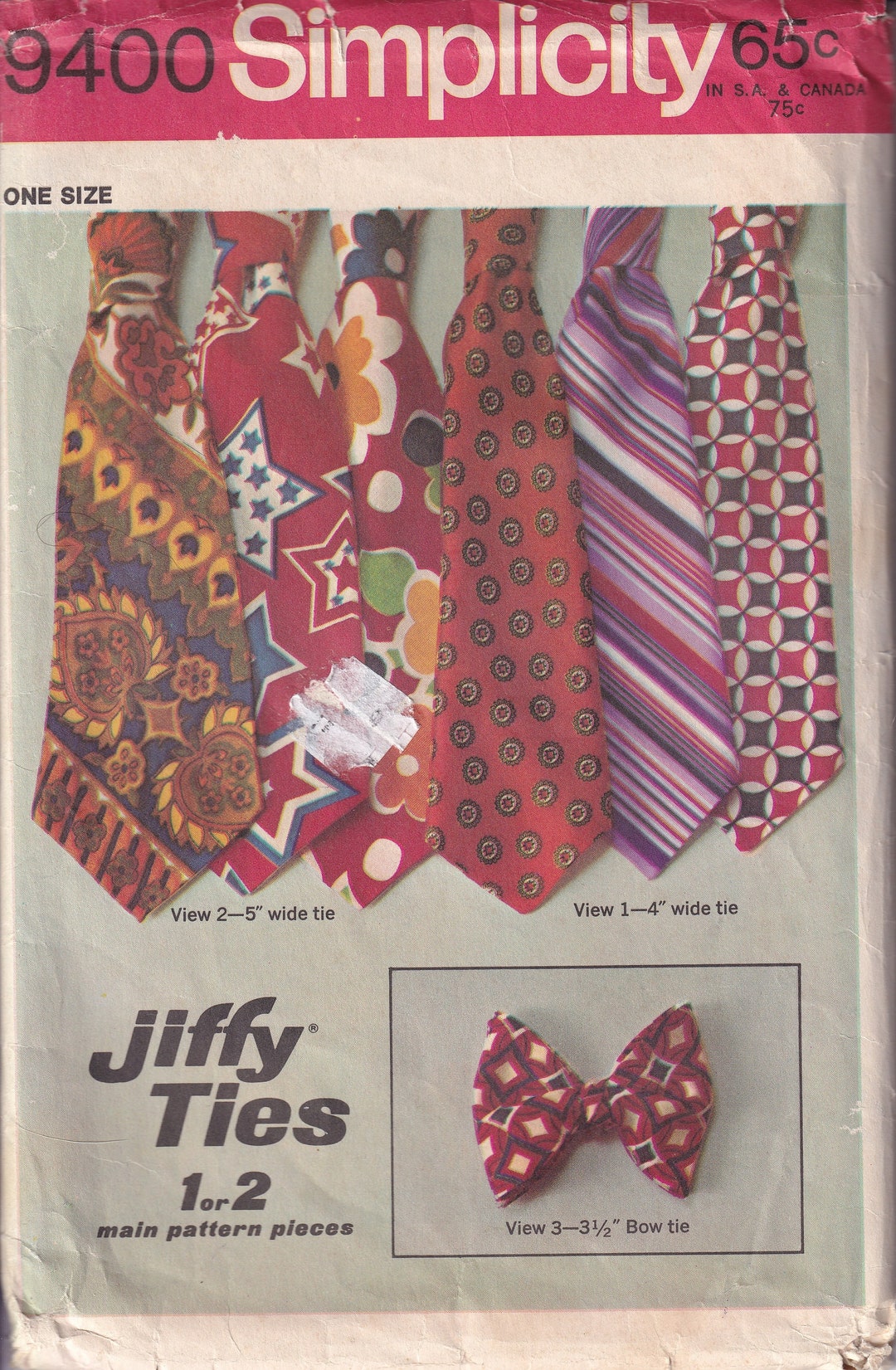 Simplicity 9400 Sewing Pattern From 1971. Men's Set of Jiffy Ties and ...