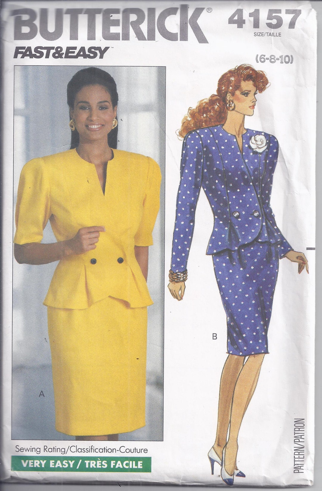 Butterick 4157 Sewing Pattern From 1989: Misses Top and Skirt. Bust 30 ...