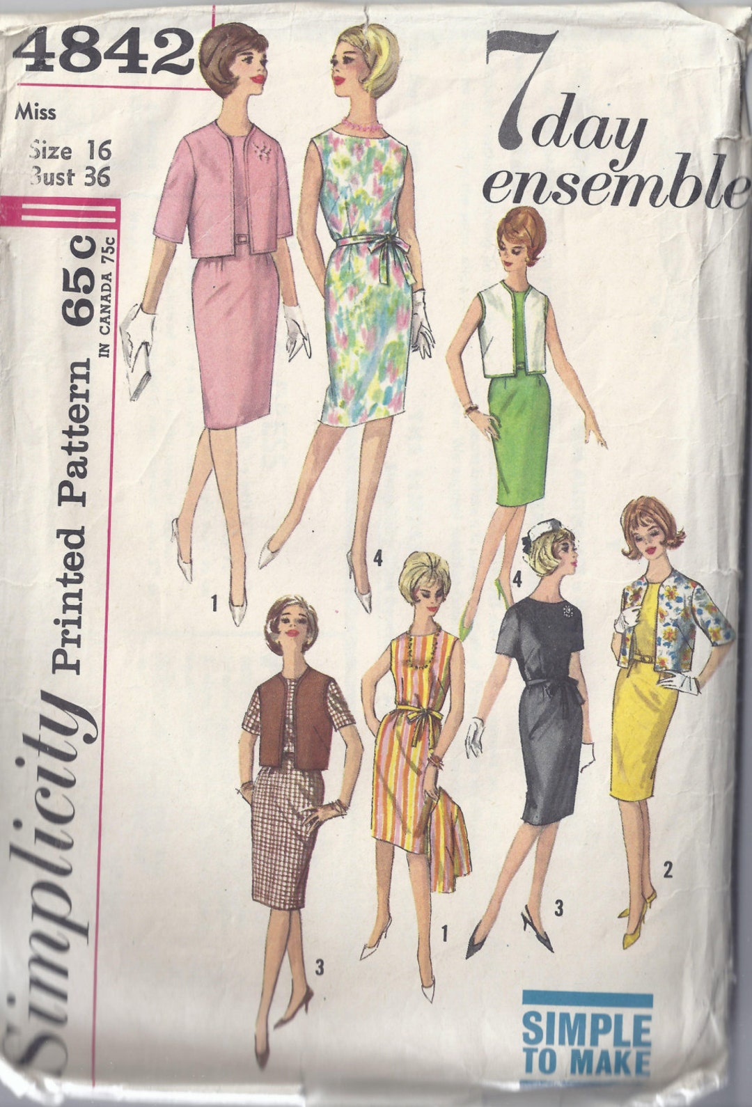 Simplicity Sewing Pattern 4842 From the Early 1960s. Misses' One-piece ...